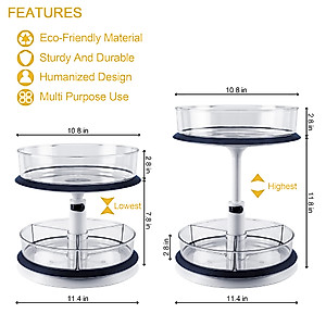 2 Tier Lazy Susan Turntable Organizer, 11 Inches Height Adjustable Spice Rack for Kitchen Cabinet, Countertop, Bathroom, Makeup, Pantry Organization and Storage with 4 Removable Bins