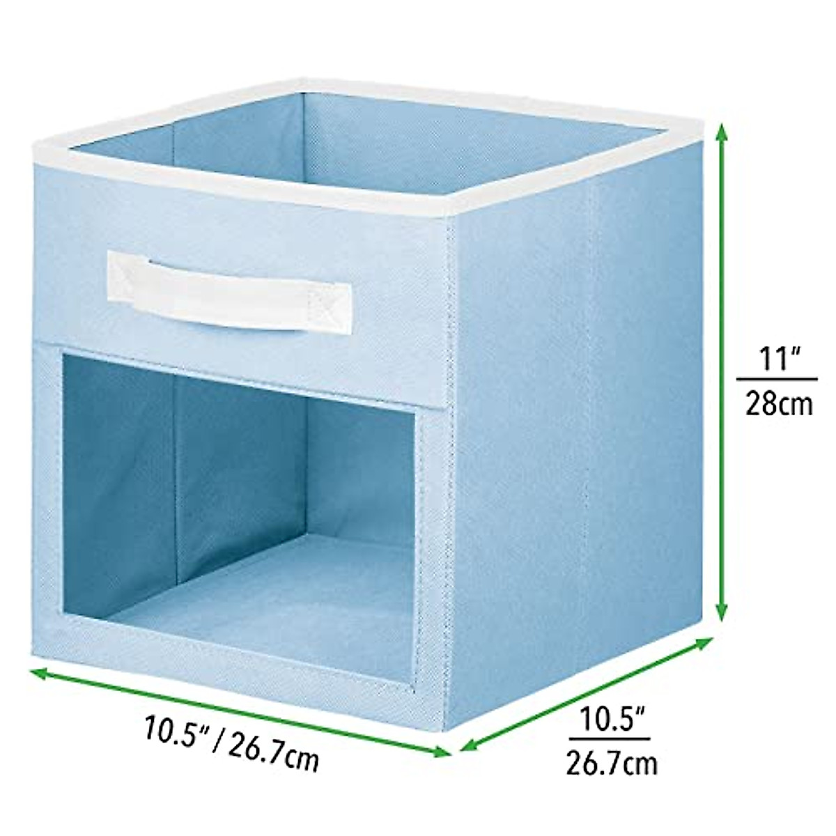 mDesign Fabric Nursery/Playroom Closet Storage Organizer Bin Box, Front Handle/Window for Cube Furniture Shelving Units, Hold Toys, Clothes, Diapers, Bibs, Jane Collection, 8 Pack - Light Blue/White