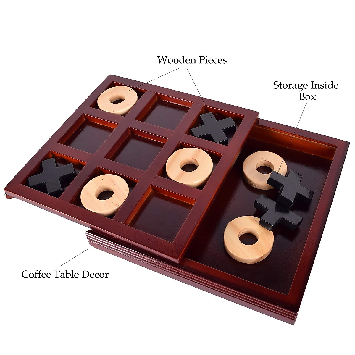 RNK Gaming Wooden Tic Tac Toe Board Game for Kids or Adults Classic Coffee Table Décor