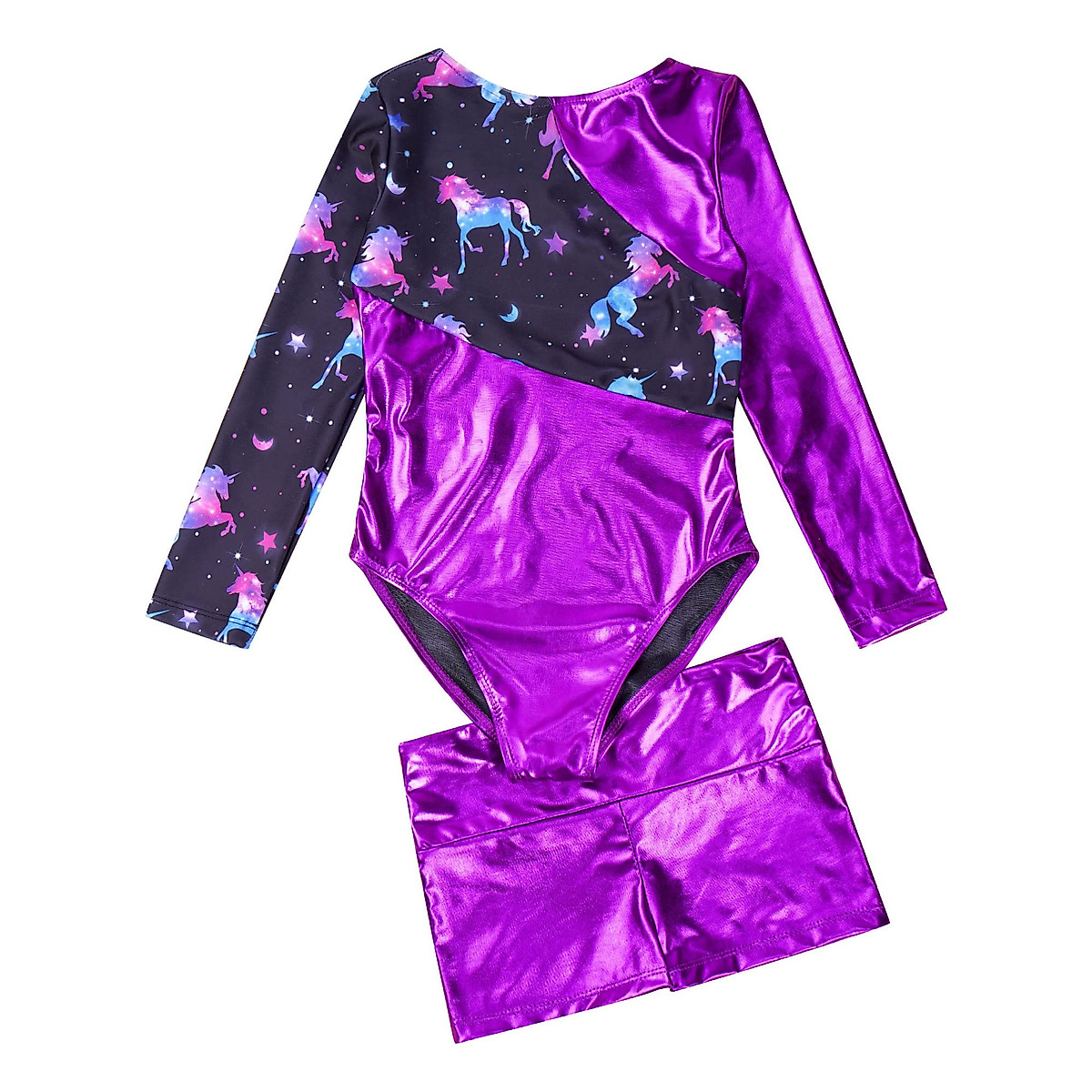 winying Kids Girls Long Sleeve Unitard Bodysuit with Shorts Fitness Gymnastic Leotard Dancewear Purple 6 Years