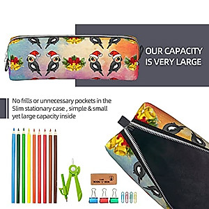 allgobee Pu Leather Pencil Bag Pen Case Cockatiel-Santa-Christman-Jingle Students Stationery Pouch Pencil Holder Desk Organizer