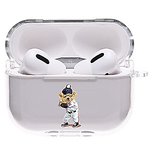 ONLYOU Compatible with Airpods Pro Case Cover with Keychain Korean PC Bear Baseball Batter Clear Transparent Airpods Pro Cover Carabiner Charm Hard Case (Airpods Pro (1st / 2nd Generation) Clear)