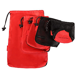 REDCAMP Stuff Sack Set of 5, Lightweight Mesh Nylon Drawstring Storage Bag Pouch for Travelling Hiking Red