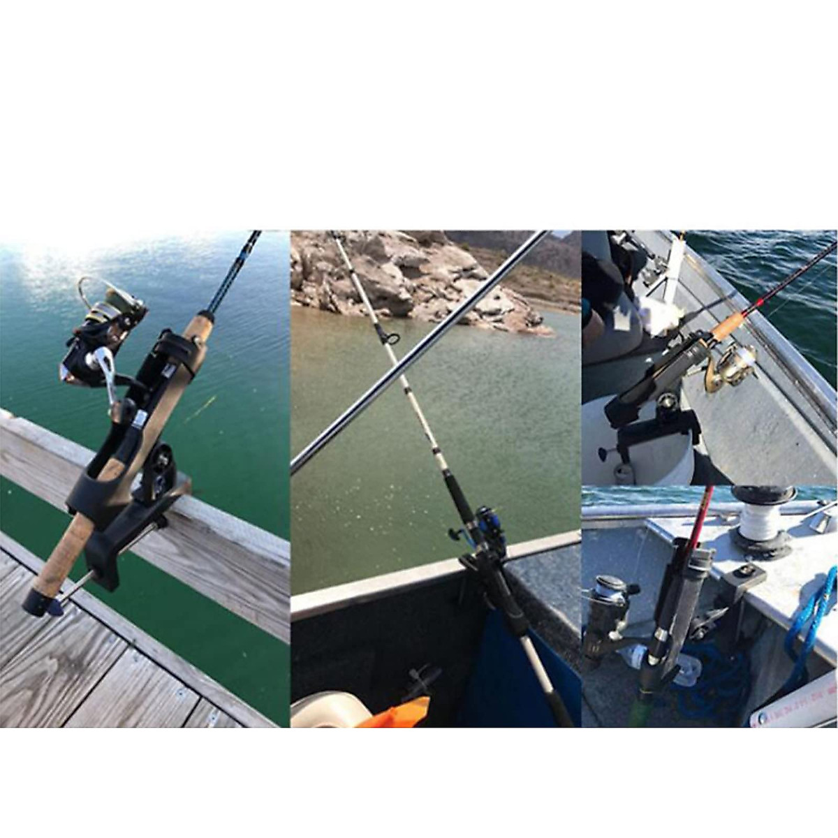 ZENFUN 2 Pack Fishing Boat Rods Holder, 360 Degree Rotation Adjustable Power Lock Fishing Rods Racks, Large Clamp Opening Folding Rod Holder for Canoe, Kayaks, Easy Installation, Bonus Screws