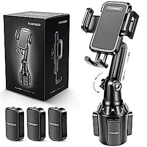 TOPGO Cup Holder Phone Holder, [No Shaking & Stable & Adjustable Pole] Car Cup Holder Phone Mount, Cell Phone Cradle for iPhone 14, Samsung and More Smart Phone(Black)