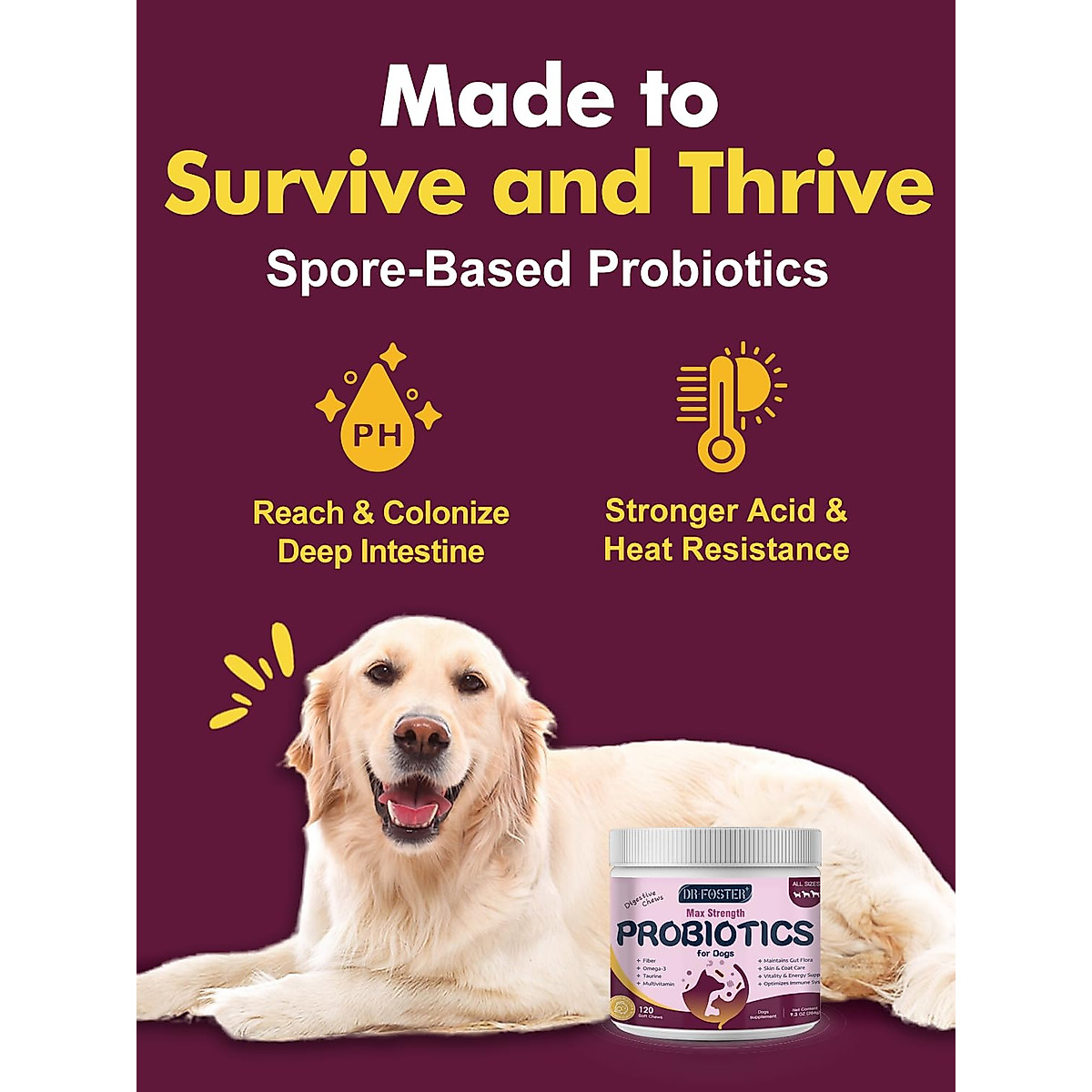 Probiotics for Dogs, Dog Probiotics for Digestive Health - Fiber Riched Prebiotic & Digestive Enzymes with Pumpkin, Omega-3, 6 Billion CFUs Support Gut & Immune Health, Diarrhea, 118 Soft Chews