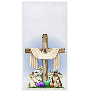 Pfrewn Easter Cross Bunny Colorful Eggs Hand Towels 16x30 in Lilies Spring Flowers Bathroom Towel Ultra Soft Highly Absorbent Small Bath Towel Kitchen Dish Guest Towel Happy Easter Day Decorations