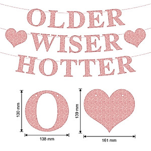 Older Wiser Hotter Banner Funny Birthday Party Decorations for Women Rose Gold Glitter Happy Birthday Banner 21st 30th 40th 50th 60th 70th 80th Birthday Party Supplies (Rose Gold)