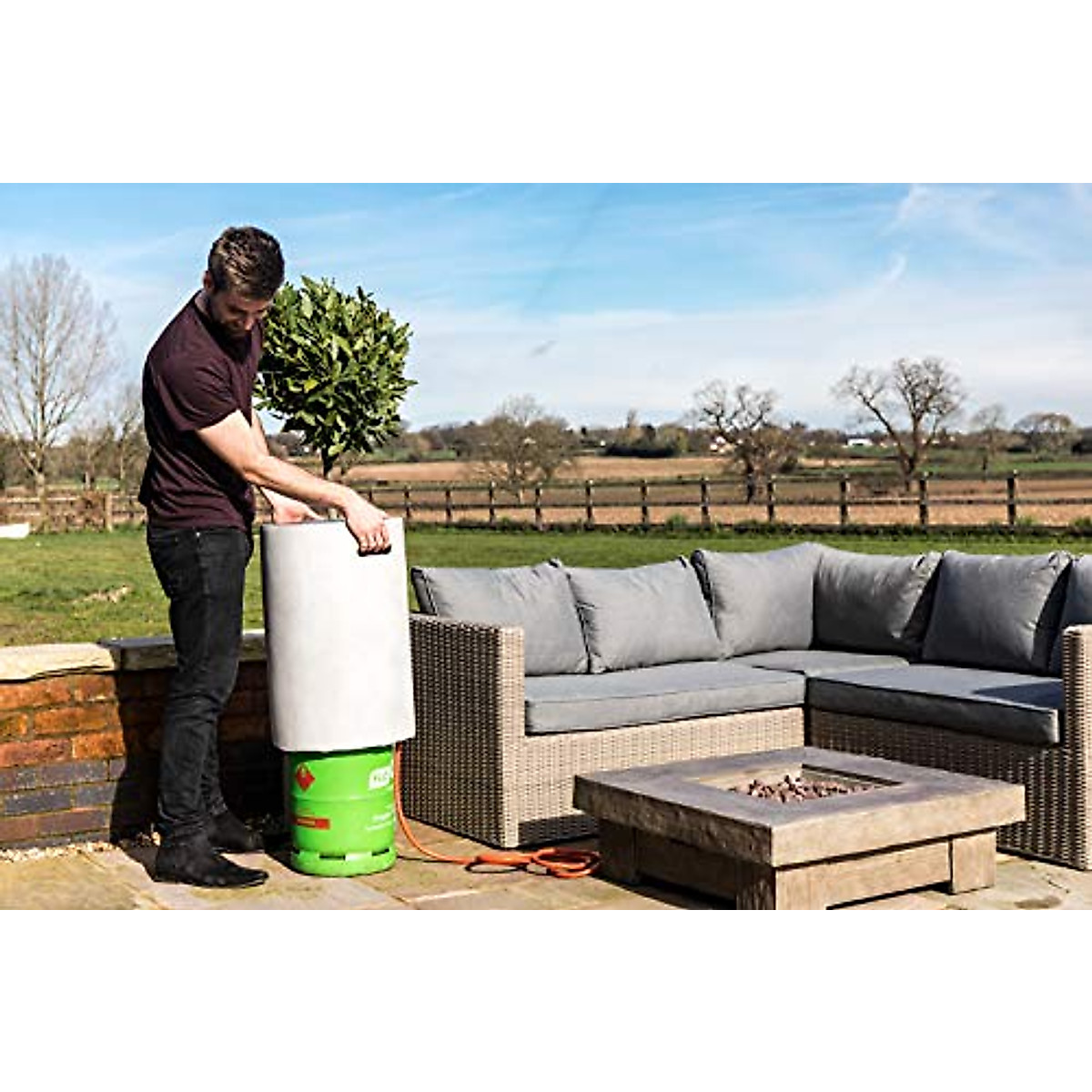 Peaktop Round Gas Canister Storage Table for Outdoor Patio Garden Bakyard Decking, Suitable for 13kg Gas Bottle, 62 Inch Height, Gray