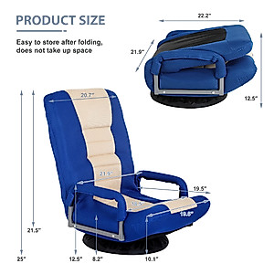 360° Swivel Gaming Floor Chair w/ Arms Support & 5 Positions Adjustable Backrest, Foldable Lazy Sofa Chair Comfortable Mesh Fabrics Floor Chair Multipurpose Sofa Lounger for Meditation Reading (Blue)