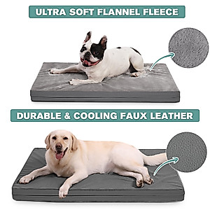 Waterproof Dog Beds Large Medium Sized Dog, Orthopedic Washable Crate Pad 35 inch, Egg Crate Foam Pet Bed with Removable Cover Reversible, Durable Anti-Slip Kennel Bed 35"x22", Gray
