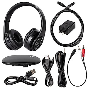 ASTSH Wireless Headphones for TV Watching with 2.4GHz RF Transmitter, Folding Over Ear Headset for Seniors Support Optical RCA AUX, No Delay, 100ft Wireless Range