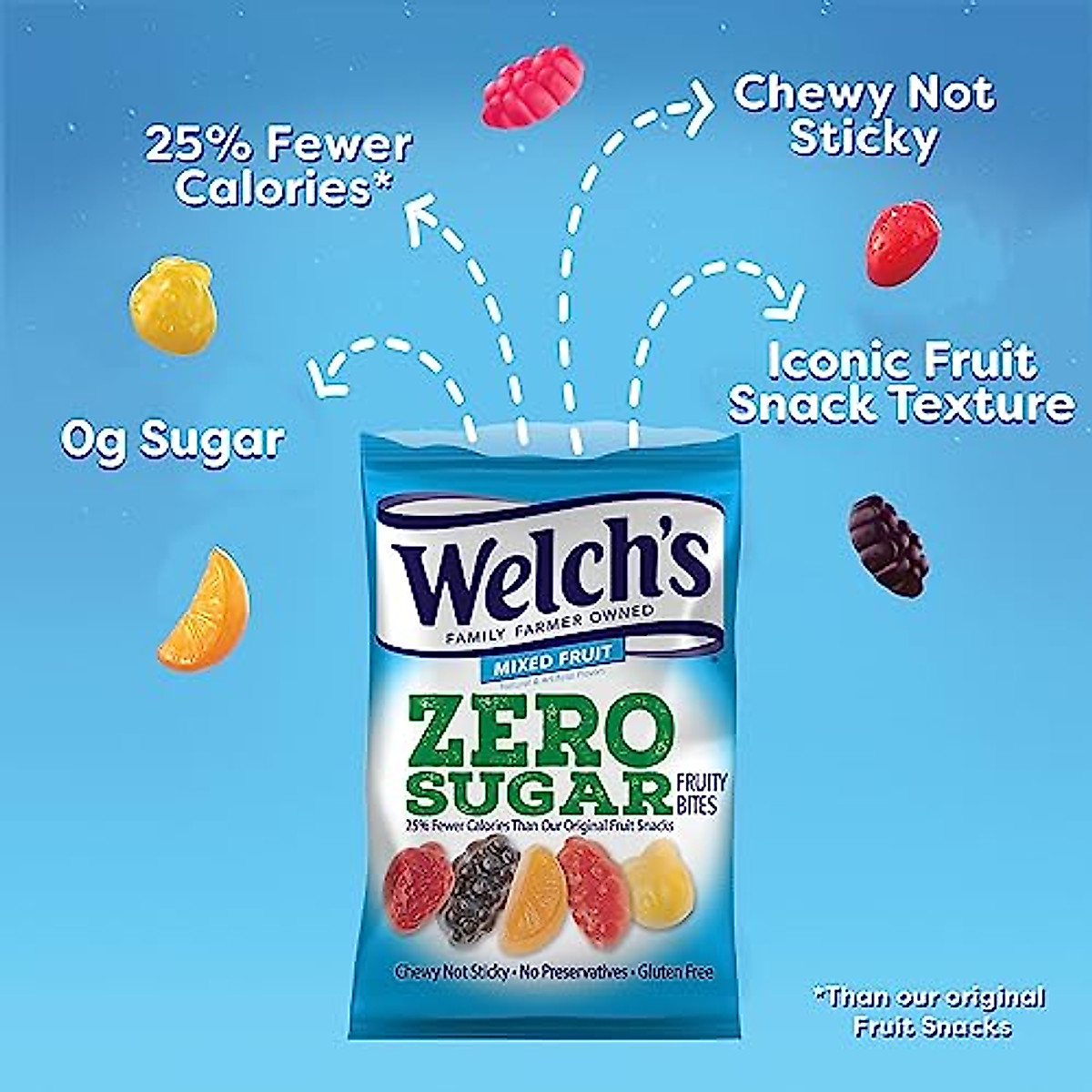 Welch’s Fruit Snacks, Zero Sugar Mixed Fruit, Berries 'N Cherries & Island Fruit, Perfect for School Lunches, Variety Case, 3 oz (Pack of 6)