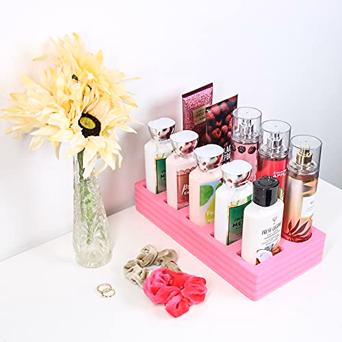 Polar Whale Lotion and Body Spray Stand Organizer Tray Pink Durable Foam Washable Waterproof Insert for Home Bathroom Bedroom Office 12 x 6 x 2 Inches 10 Slots