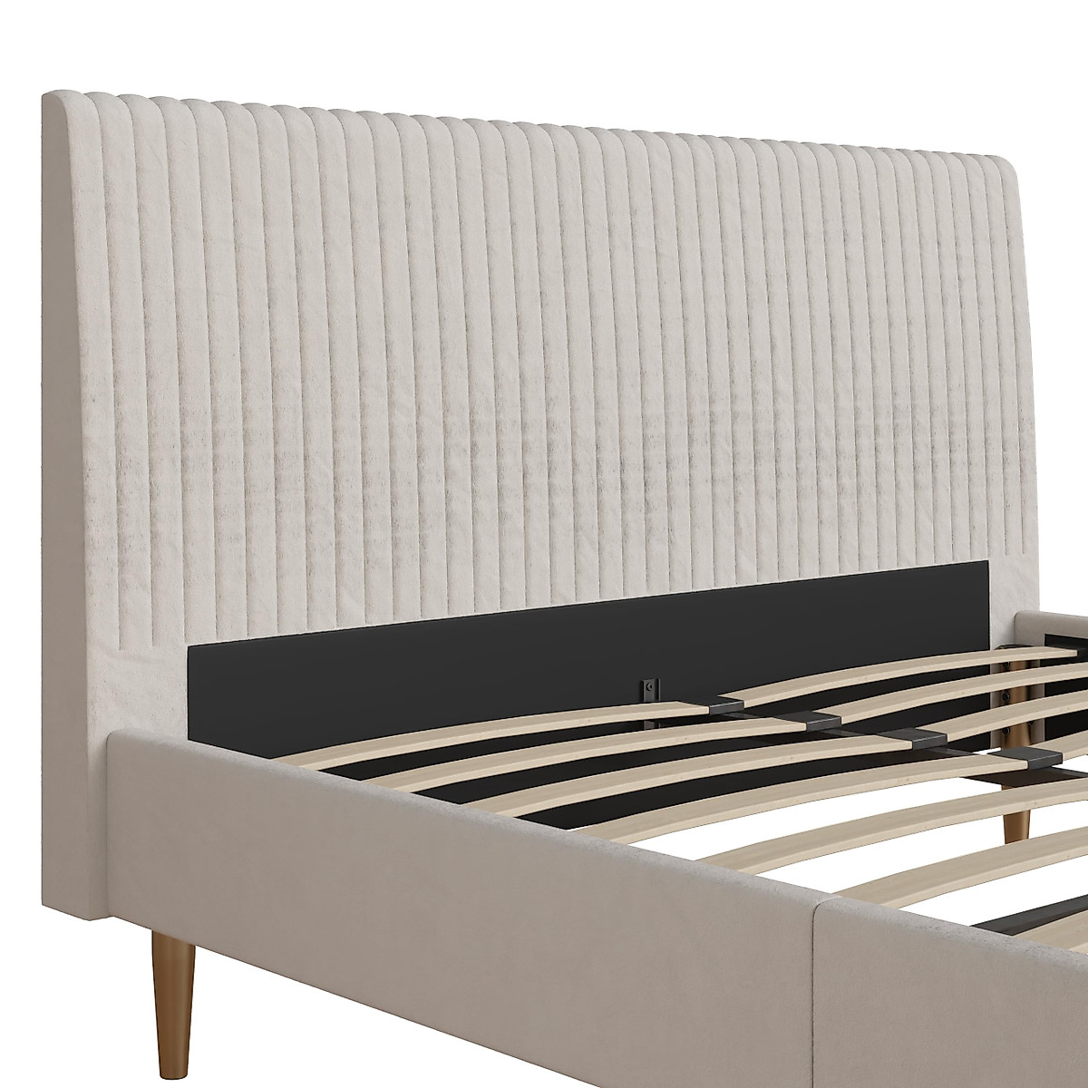 Mr. Kate Daphne Upholstered Bed with Headboard and Modern Platform Frame, Queen, Ivory Velvet