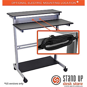 Stand Up Desk Store Rolling Adjustable Height Two Tier Standing Desk Computer Workstation (Silver Frame/Black Top, 40" Wide)