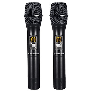 Sound Town 200-Channel Professional UHF Wireless Microphone System with 2 Handheld Microphones, for Church, Business Meeting, Outdoor Wedding and Karaoke