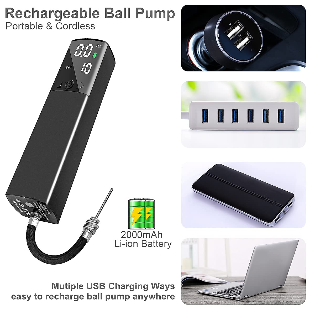 WEEFEESTAR Electric Ball Pump Ball Air Pump for Sports Balls with 2 Needles & 1 Nozzle Fast Ball Inflator for Basketball, Soccer, Volleyball, Rugbyball