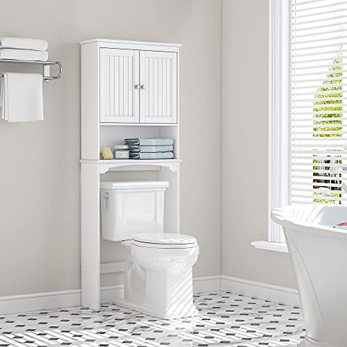 Spirich Home Over The Toilet Storage Cabinet, Bathroom Shelf Over Toilet, Bathroom Storage Cabinet Organizer, White