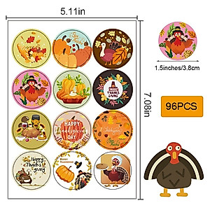 Thanksgiving Turkey Gift Stickers Round Envelope Seal Label Stickers Self-Adhesive Pumpkin Happy Thanksgiving Day Stickers for Card Candy Bag Box Decoration Party Favors Class Rewards 96 Pieces