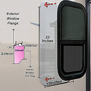 Aucuda RV Windows with Trim Rings, 15" W x 22" H Replacement RV Windows for 1-3/4’’ Wall Thickness, Vertical Slide Trailer Window with Screen, DOT Certification Qualified Camper Window.