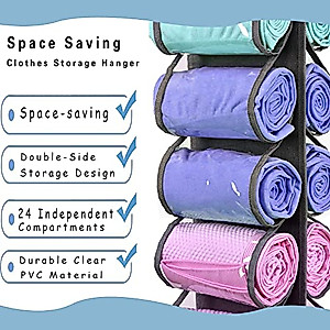 KISYONGUS 2 Pack Leggings Storage Organizer, Hanging Legging Organizer for Closet, Yoga Legging Roll Holder with 24 Compartments Over The Door, Space Saver Closet Storage Organization (Gray - 2 pcs)