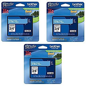 Brother Genuine P-Touch TZE-545 Tape, 3/4" (0.7") Standard Laminated P-Touch Tape, White on Blue, for Indoor or Outdoor Use, Water-Resistant, 26.2 ft (8 m), Single-Pack (3)