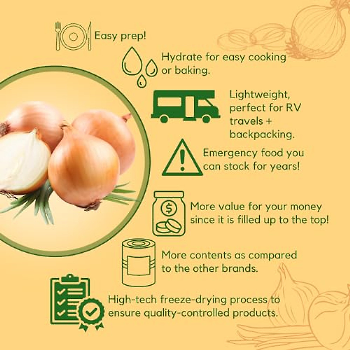 Ready Harvest Freeze-Dried Yellow Onions Freeze-Dried Food Dried Onions Minced Emergency Food Supplies Survival Food Emergency Food Rations #10 Can 25-Year Shelf Life 11.34 oz