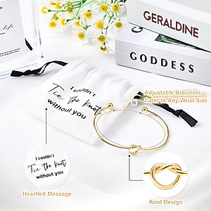 CEELGON 16 Pcs Jewelry Pouch Bridesmaid Gifts Set of 8 Linen Cotton Small Drawstring Bags & Bridesmaid Knot Bracelet Jewelry Packaging Bridesmaid Proposal Gift Bridal Party Favors Gifts (Gold)