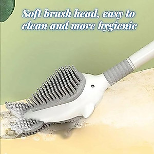 LUOWUYOU Cute Dolphin Toilet Brush, Funny Toilet Brush Silicone Toilet Brush Toilet Brush Novelty Set (Pink)