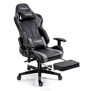 YOLEO Gaming Chair with Footrest High Back Computer Gaming Chair Ergonomic Office Chair with Mute Casters Adjustable Armrest Desk Chair Recliner Chair with Lumbar Support BIFMA Certified Black/Grey