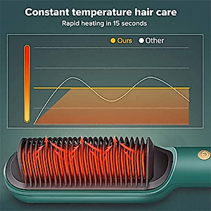 2023 New Negative Ion Hair Straightener with 5 Temp, 2 in 1 Brush and Curler, Portable Electric Straightening Heated Styling Comb 10s Fast Heating Anti-Scald (Black)
