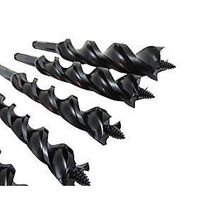 WoodOwl 6 Piece Set with 3/8", 1/2”, 5/8", 3/4”, 7/8" and 1” x 7-1/2” Long Ultra Smooth Tri Cut Auger Hand Brace Boring Bit PTEE coated 09703-09713