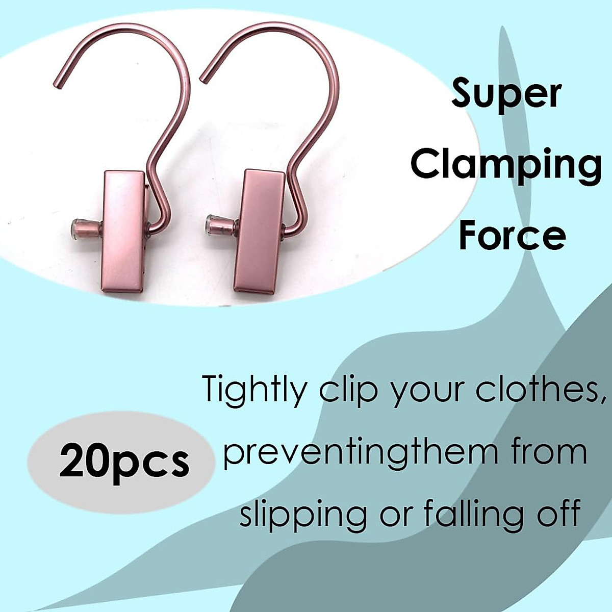 Koobay Laundry Hook Boot Clips Hanger Clothes Hanging Clips, Rose Gold Multi-Functional Socks Towel Clip Clothespins,Lightweight Home Travel Hangers for Closet Hanger Organizer Matte Process (20 Pack)