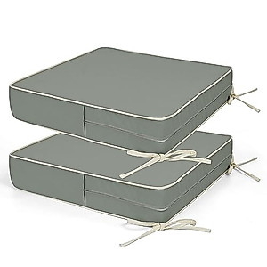 Parkerly Outdoor Patio Chair Cushion 20x20x4 Inch Waterproof Seat Cushions Indoor Double Piping Durable Comfortable Square Dining Chair Pads Gray with Zipper Chair Pad-Set of 2