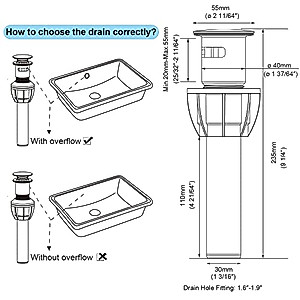 Bathroom Sink Drain, Pop Up Drain Stopper with Overflow, Lavatory Vanity Vessel Sink Drain Assembly, Oil Rubbed Bronze