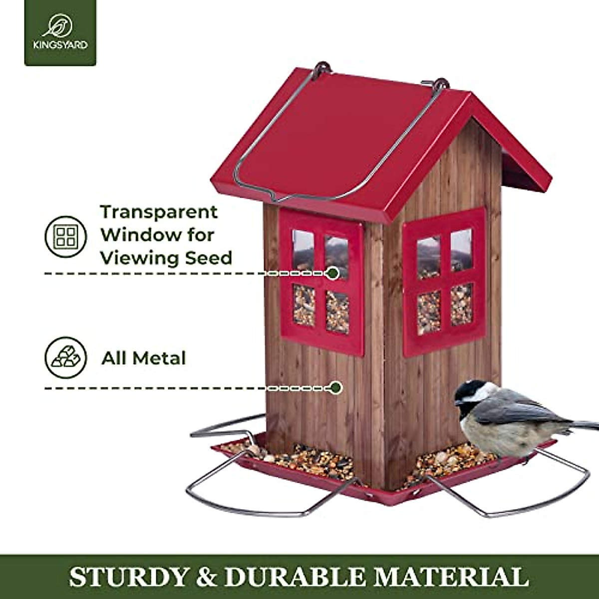 Kingsyard Cute Bird House Feeders for Outside, Hanging Metal Bird Feeder with 4 Ports, Outdoor Garden Decorations for Bird Watching