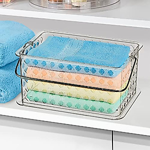 Oggi Clear Stacking Storage Basket with Handle, Large-14"x9"x5"