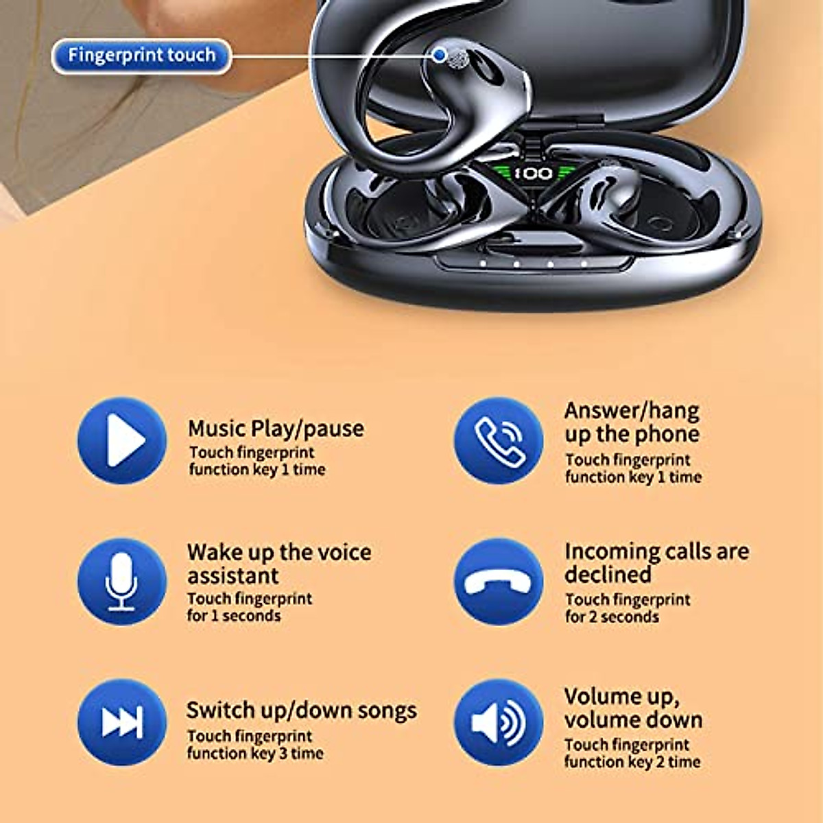 Ke1Clo Bone Conduction Earbuds Open Ear Bluetooth Headphones Bone Conduction, 24H Playtime, Wireless Ear Clip Bone Conduction Headphones with LED Power Display & Charging Case for Sports/Music