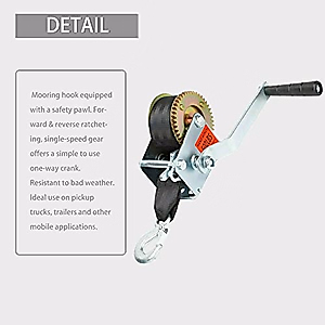 Fekuar 600lbs Hand Winch with 16FT Strap, Heavy Duty Hand Crank Gear Winch Portable Manual Winch for Trailer, Boat or ATV