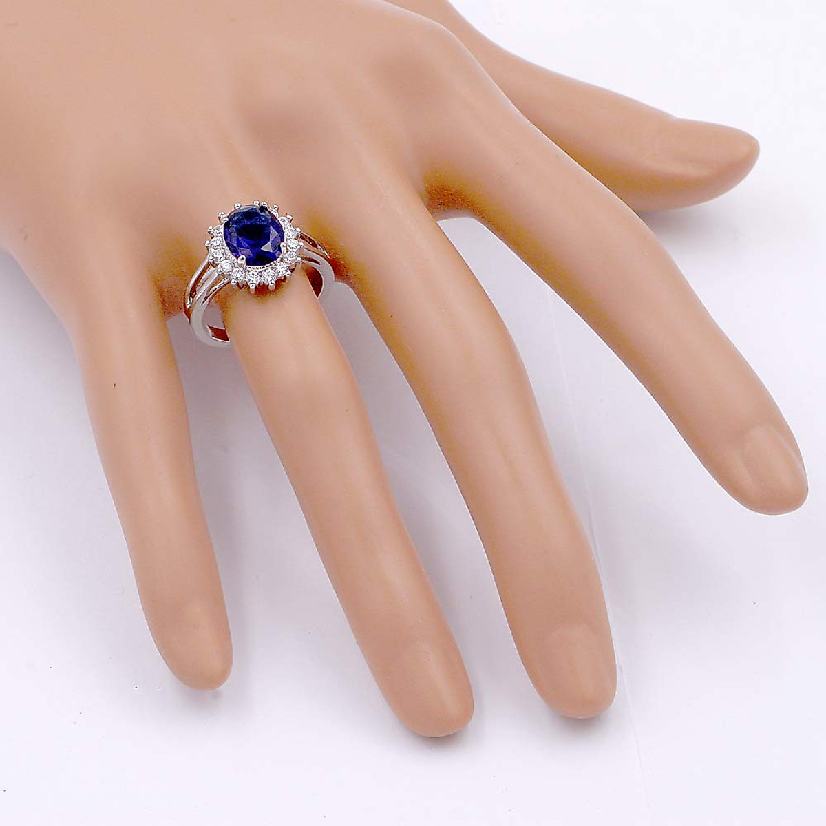 Lavencious Oval Round Sapphire CZ Rings Wedding Party Statement Engagement Inspired For Woman Size 5-10 (Blue, 9)