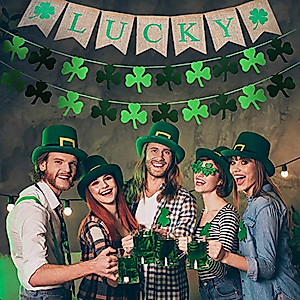 3 Pieces St. Patrick's Day Banner Decoration Irish Lucky Burlap Banner Felt Shamrock Clover Garland Banner for St. Patrick's Day Irish Party Supplies