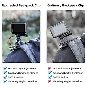 Backpack Strap Mount Quick Clip Mount, 360 Degree Rotation Backpack Clamp Mount Compatible with Gopro Hero 11/10/9/8/7/6/5 Black, Session, Fusion, Xiaomi Yi, DJI Osmo Action and Most Action Cameras