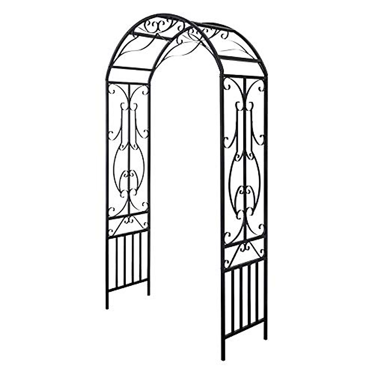 Peach Tree Outdoor Metal Garden Arch, 7' 3" H x 3' 11" W Iron Black Trellis Arbor Various Climbing Plant Growing Lawn Backyard