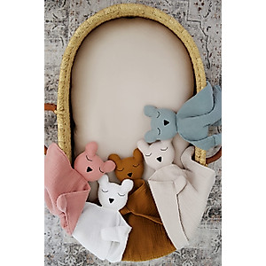Marlowe & Co Organic Cotton Muslin Bear Lovey Blanket, Organic Cotton Muslin Bear Security Blanket (Natural Sand)