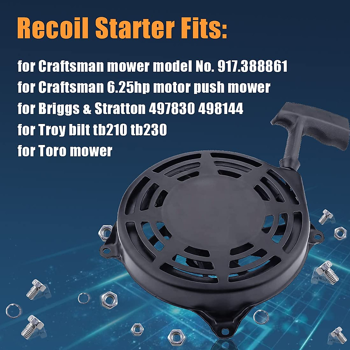 Earlyred 497680 Recoil Pull Start Compatible with BS Starter Assembly 6.75 Motor Oregon 31-068 Rotary 12368 Black Lawn Mower Parts