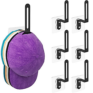Taaji Hat Hanger for Wall 6 Packs, Adhesive Hat Hooks for Wall, Metal Baseball Hat Rack for Wall No Drilling, Sticky Hat Storage for Baseball Caps