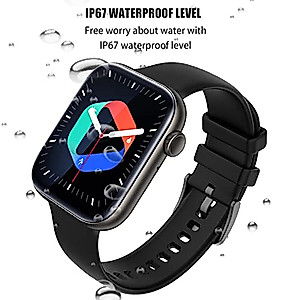 1.8" Full Touch Screen Smart Watch for Android & iOS Phones with Heart Rate & Blood Oxygen Monitor IP67 Waterproof, Multiple Sport Modes, Voice Assistant, Fitness Smart Watch for Women Men (Black)