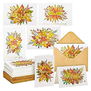 48 Pack Bulk Thanksgiving Greeting Cards and Kraft Envelopes, 6 Fall Designs, Blank Inside (4 x 6 In)