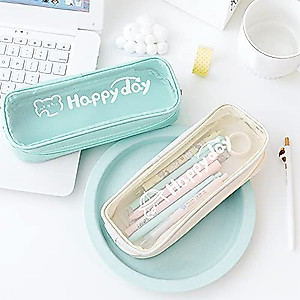 Cute Pencil Case, Clear Pencil Pouch, Large Capacity Mesh Pen Bag with Zipper, Aesthetic Pencil Case Organizer, Portable Stationery Bag for Students Adults Women (Green)